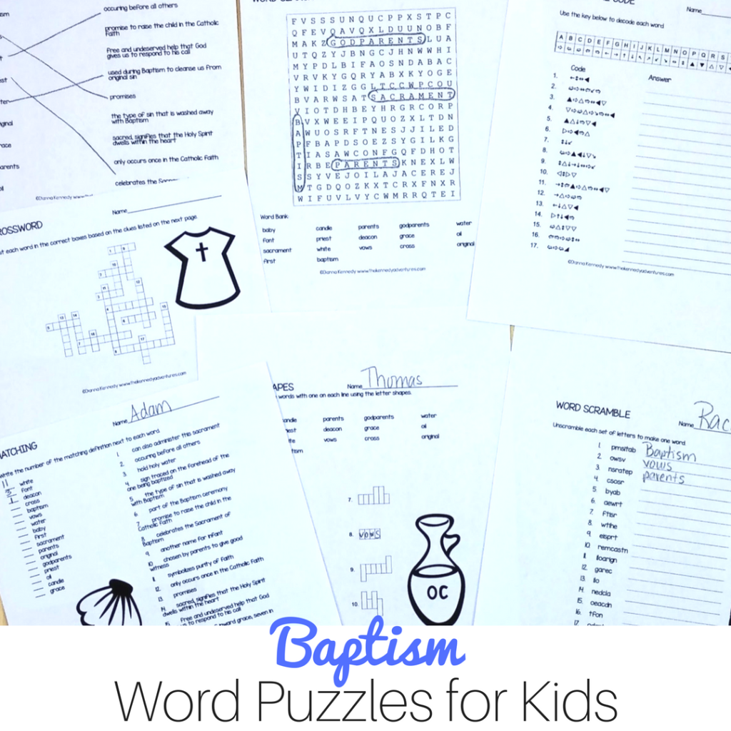 Baptism Word Puzzles for Catholic Kids - The Kennedy Adventures!