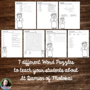 Saint Damien of Molokai Word Puzzles - The Kennedy Adventures!