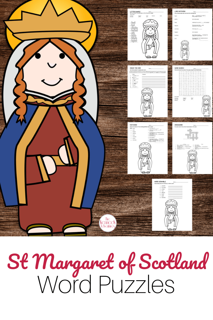 St Margaret of Scotland Word Puzzles - no prep Catholic activity